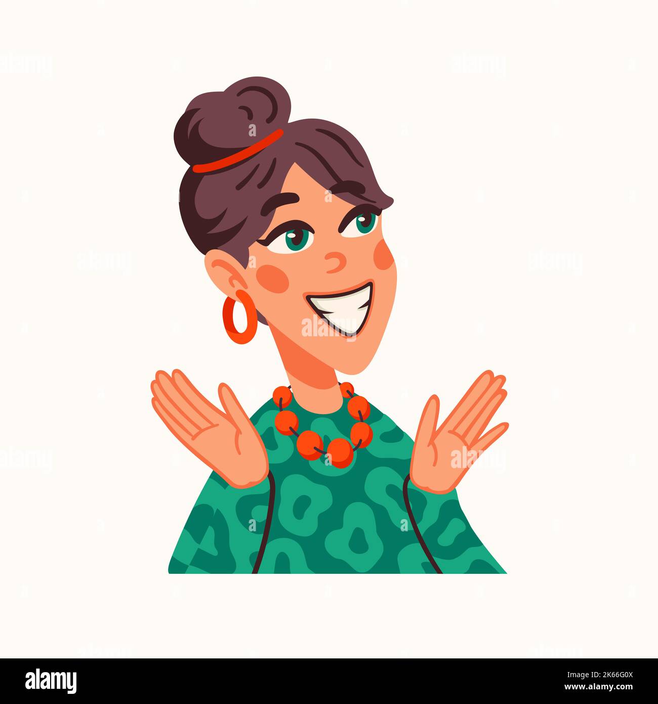Surprised girl, young female portrait with amazed face flat vector ...