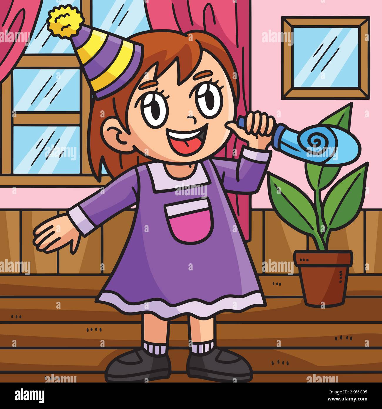 New Year Child Blowing Horn Colored Cartoon Stock Vector Image & Art ... New Year Child Blowing Horn Colored Cartoon Stock Vector Image & Art ...