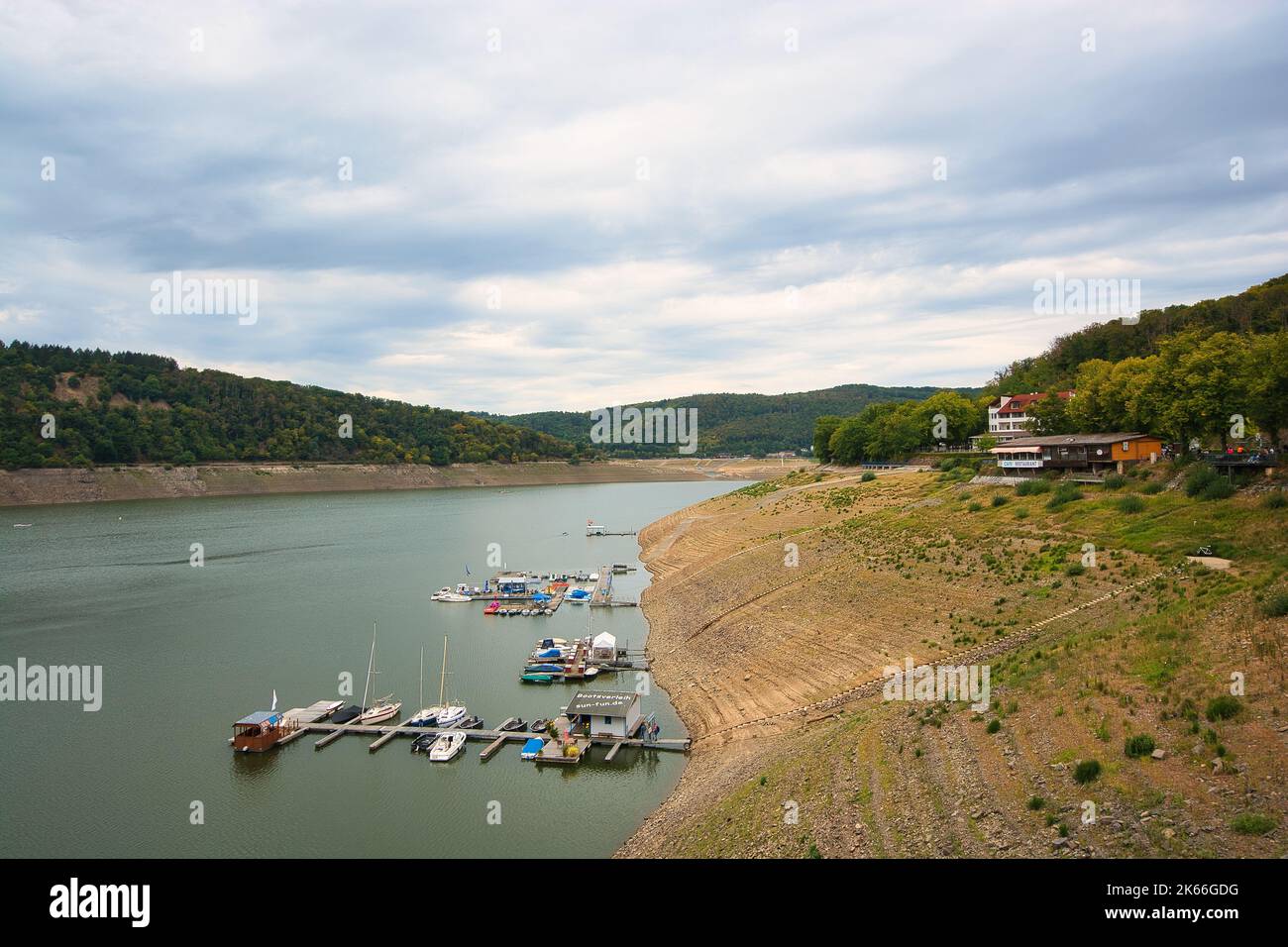 Drought at the Edersee in Germany with boats still running Stock Photo ...