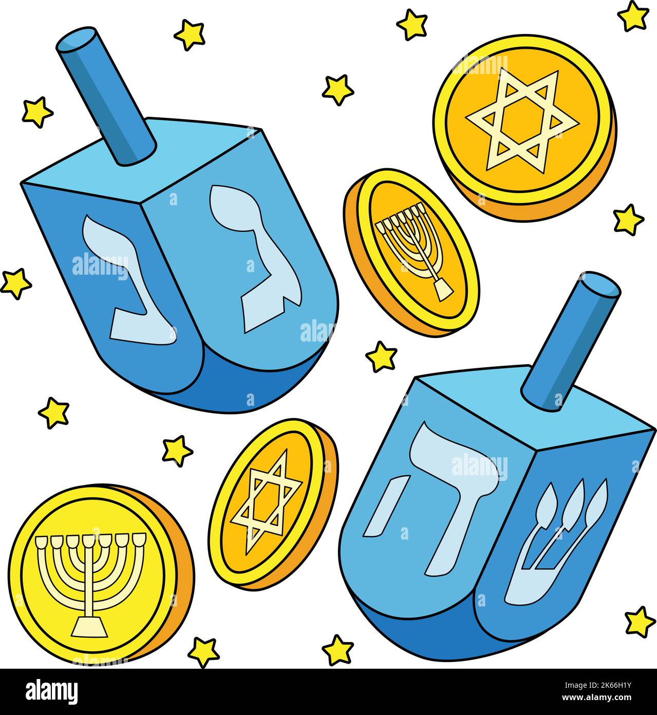 Hanukkah Dreidel and Coins Cartoon Colored Clipart Stock Vector Image ...