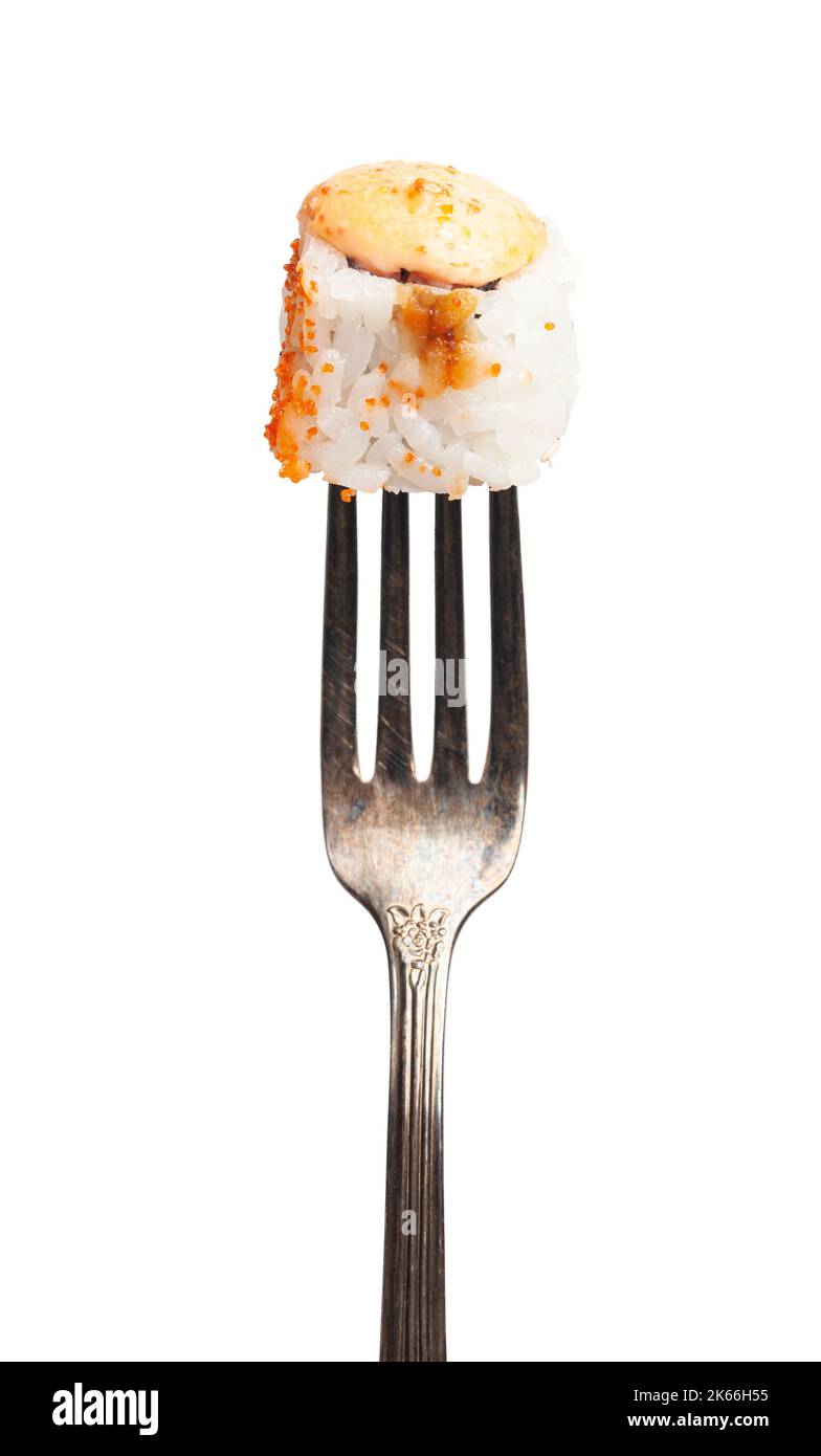 Sushi rolls japanese food on the fork Stock Photo - Alamy