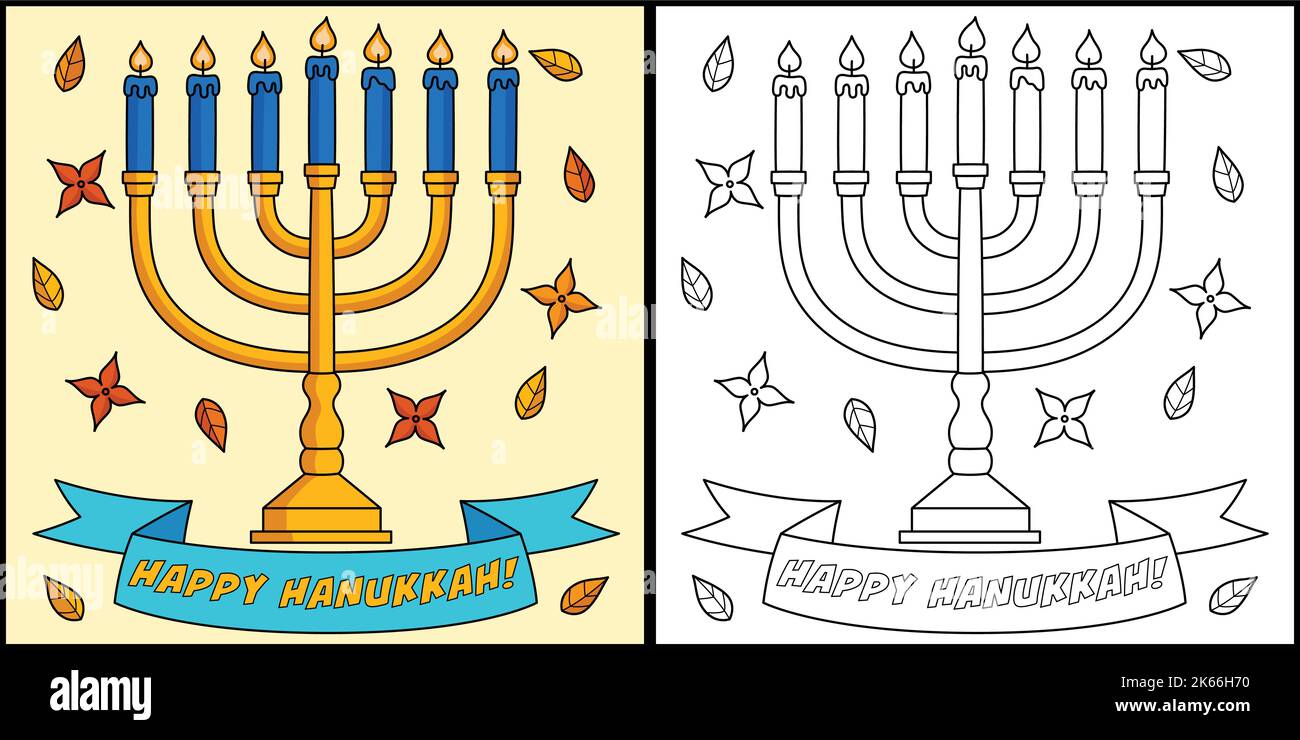 Happy Hanukkah Menorah Coloring Page Illustration Stock Vector Image ...