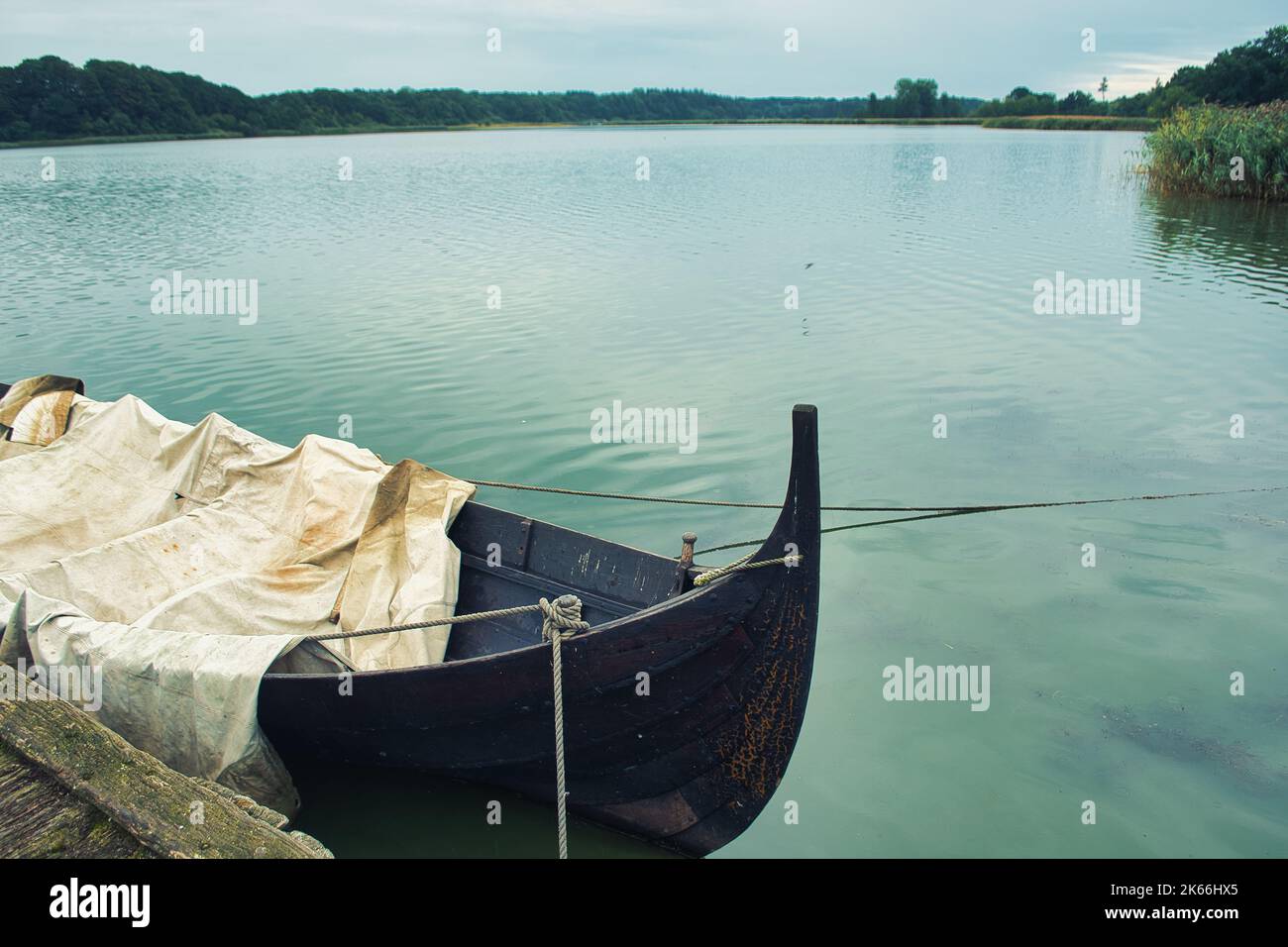 Longship - A Viking ship lying in the harbour of haitabu, Unesco World ...