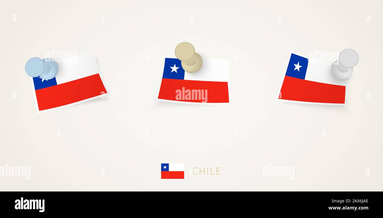 Pinned flag of Chile in different shapes with twisted corners. Vector ...