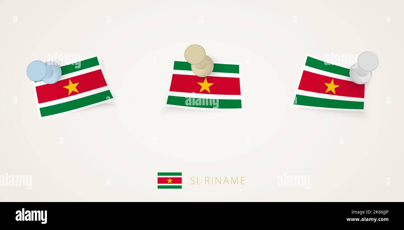 Pinned flag of Suriname in different shapes with twisted corners ...