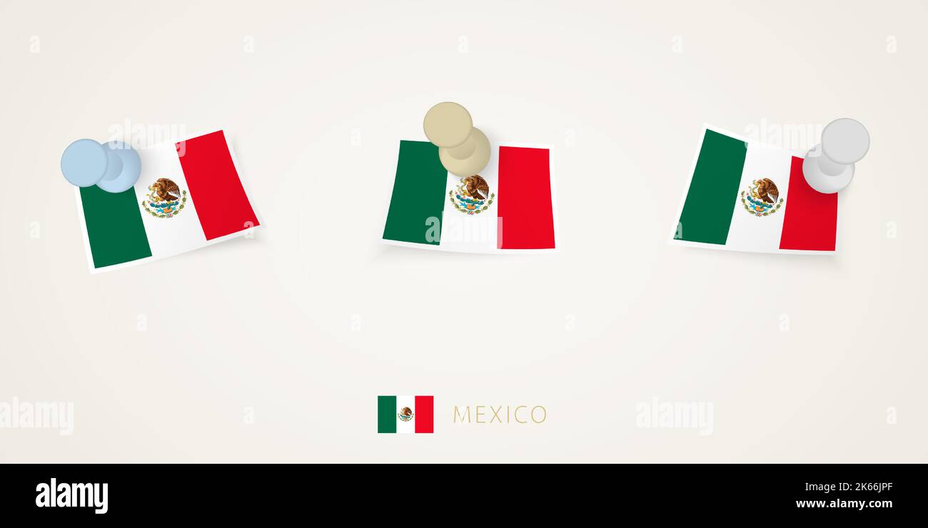 Pinned flag of Mexico in different shapes with twisted corners. Vector ...