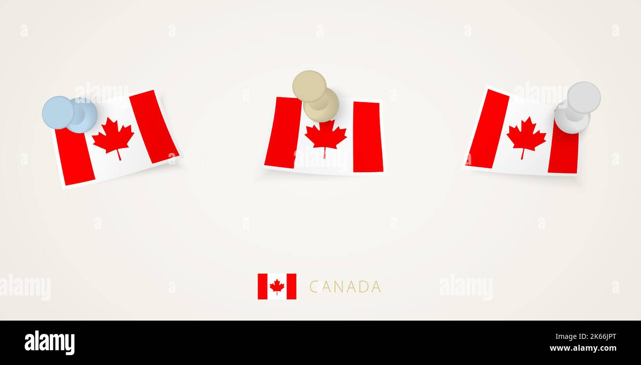 Pinned flag of Canada in different shapes with twisted corners. Vector ...