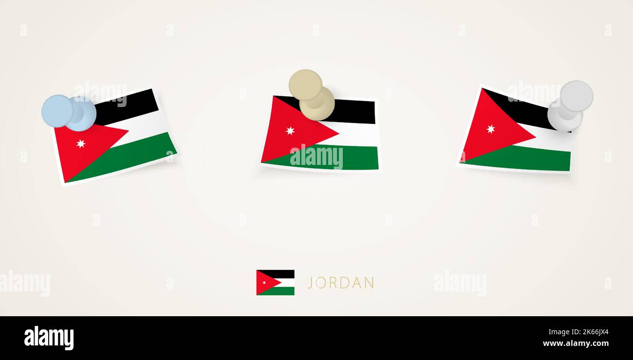 Pinned flag of Jordan in different shapes with twisted corners. Vector ...