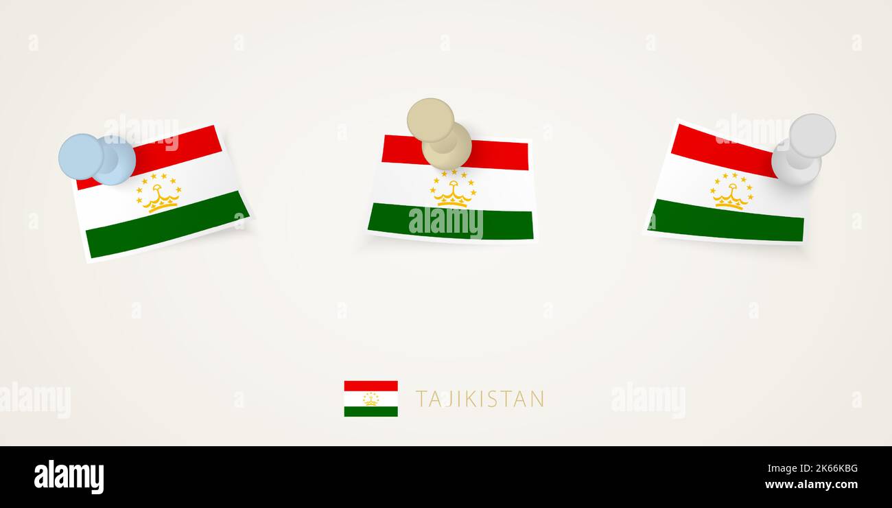 Pinned flag of Tajikistan in different shapes with twisted corners ...