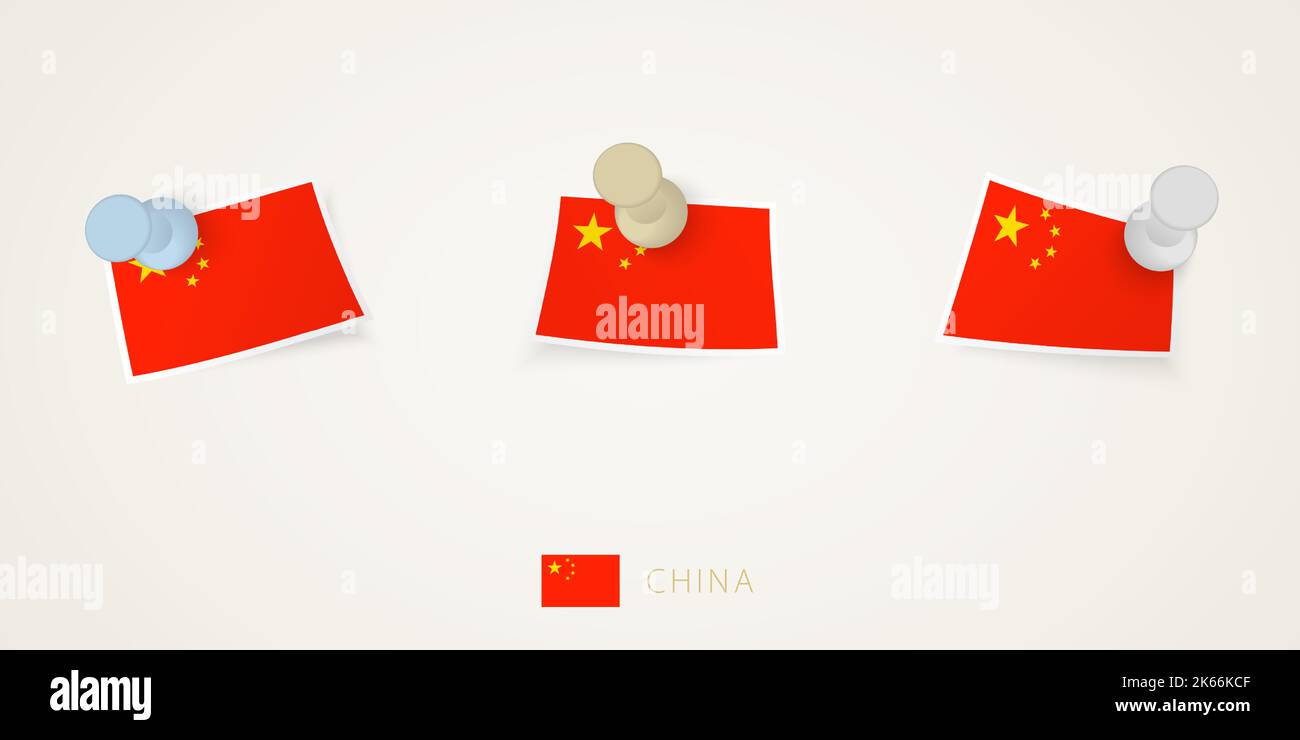 Pinned flag of China in different shapes with twisted corners. Vector ...