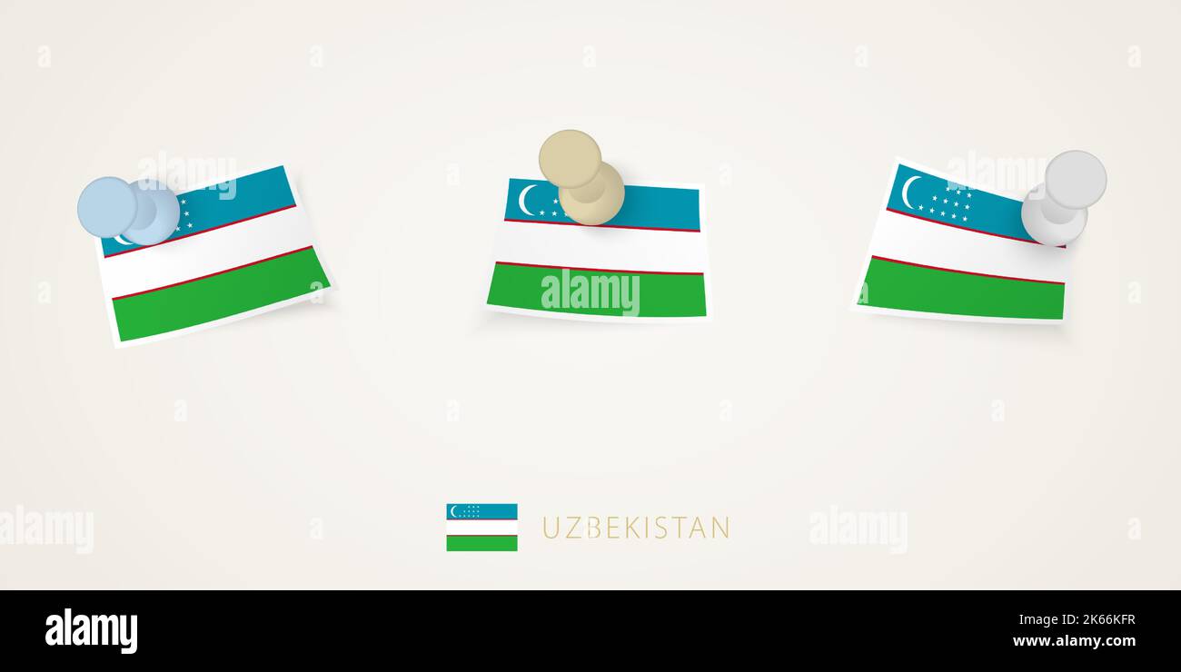 Pinned flag of Uzbekistan in different shapes with twisted corners ...