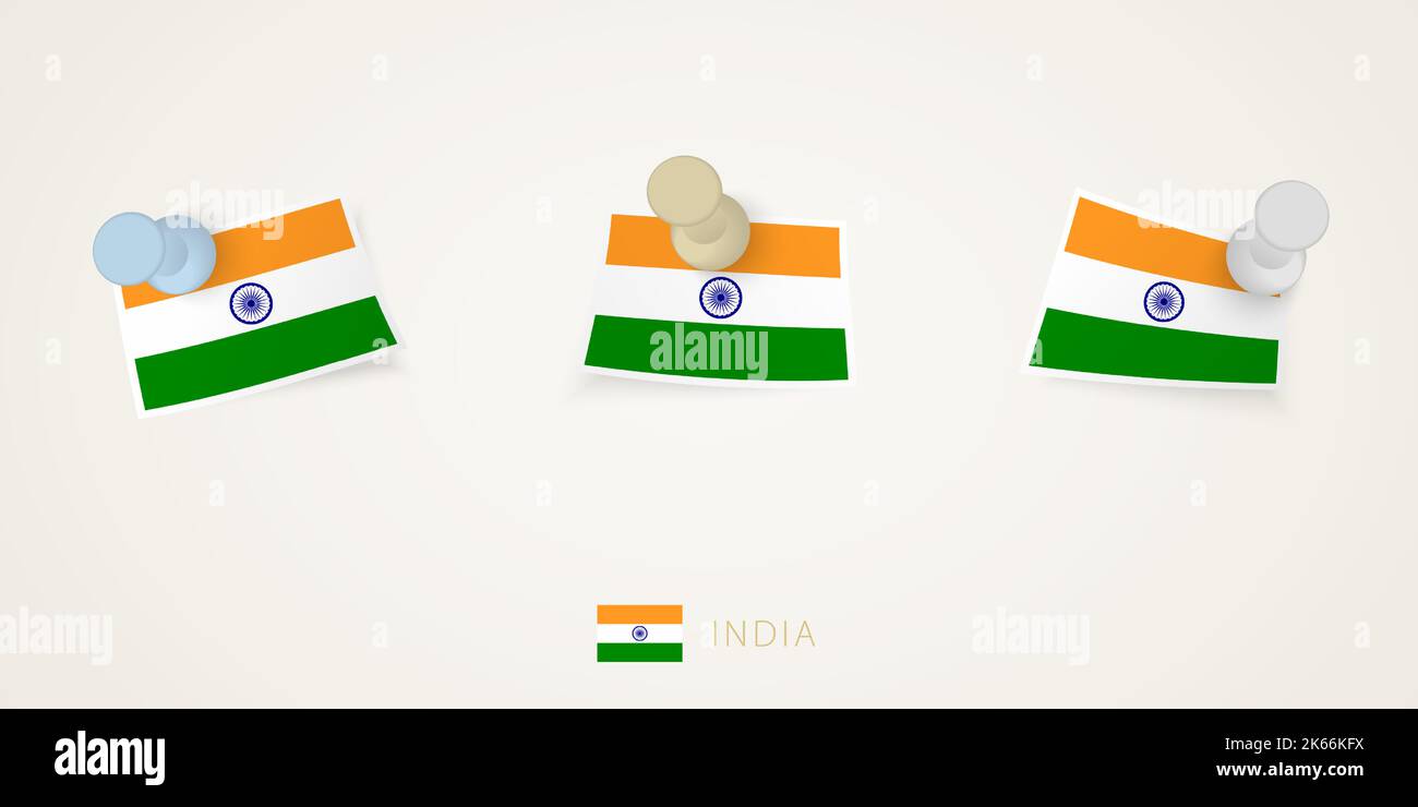 Pinned flag of India in different shapes with twisted corners. Vector ...