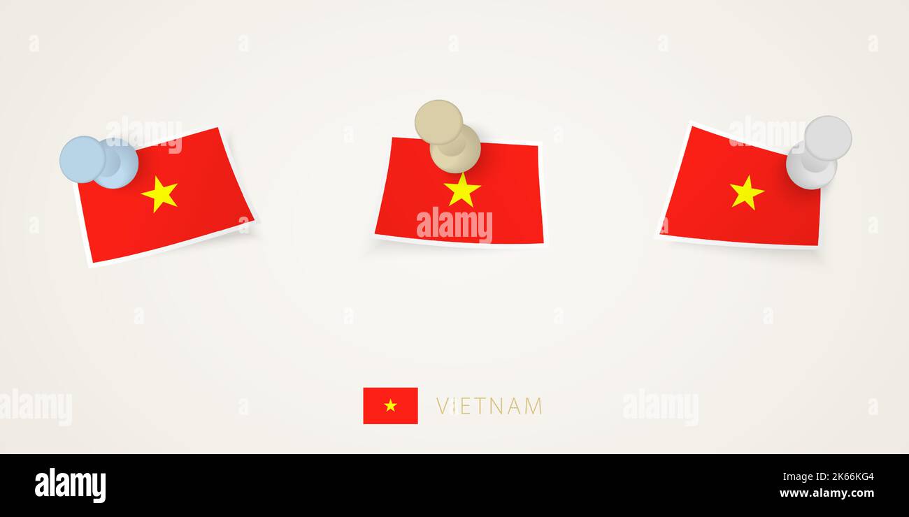 Pinned flag of Vietnam in different shapes with twisted corners. Vector ...