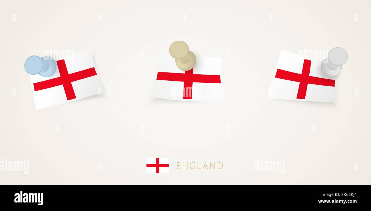 Pinned flag of England in different shapes with twisted corners. Vector ...