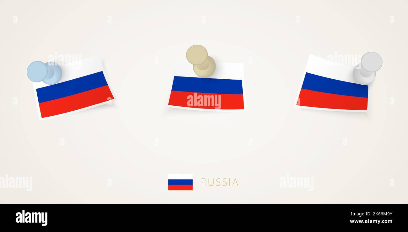 Pinned flag of Russia in different shapes with twisted corners. Vector ...