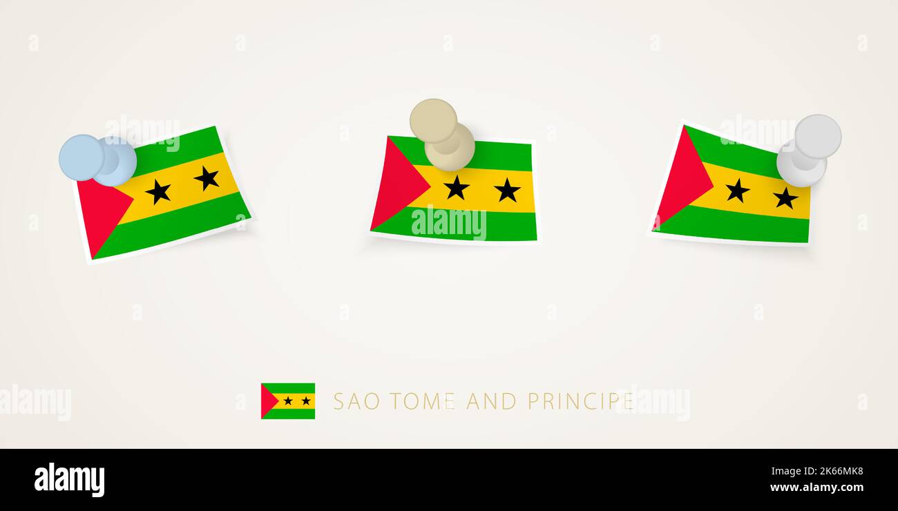 Pinned flag of Sao Tome and Principe in different shapes with twisted ...