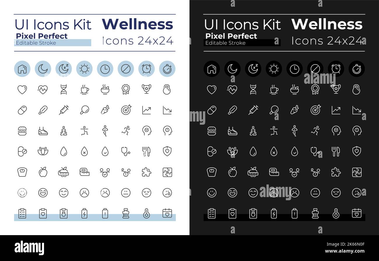 Wellness pixel perfect linear ui icons set for dark, light mode Stock ...
