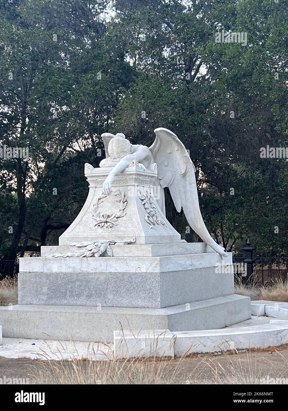 A vertical shot of the Angel of Grief at the Protestant Cemetery in ...
