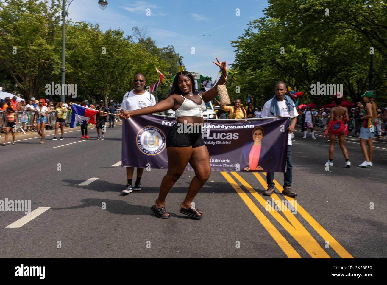 A crowd of people in the streets celebrating West Indian Labor Day ...