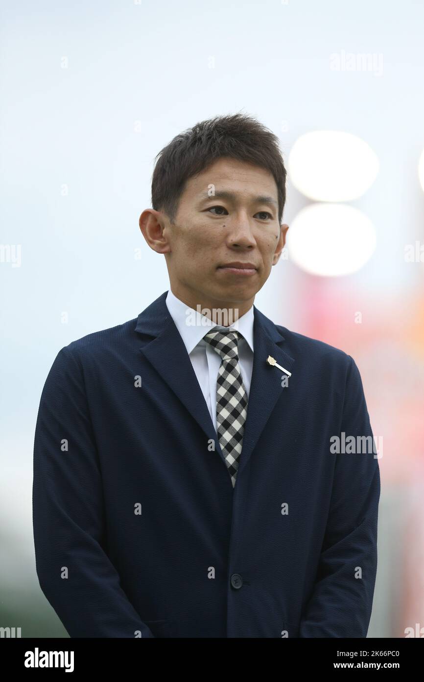 Hyogo, Japan. 10th Oct, 2022. Trainer Kodai Hasegawa won the Hanshin 10R Rindo Sho at Hanshin ...
