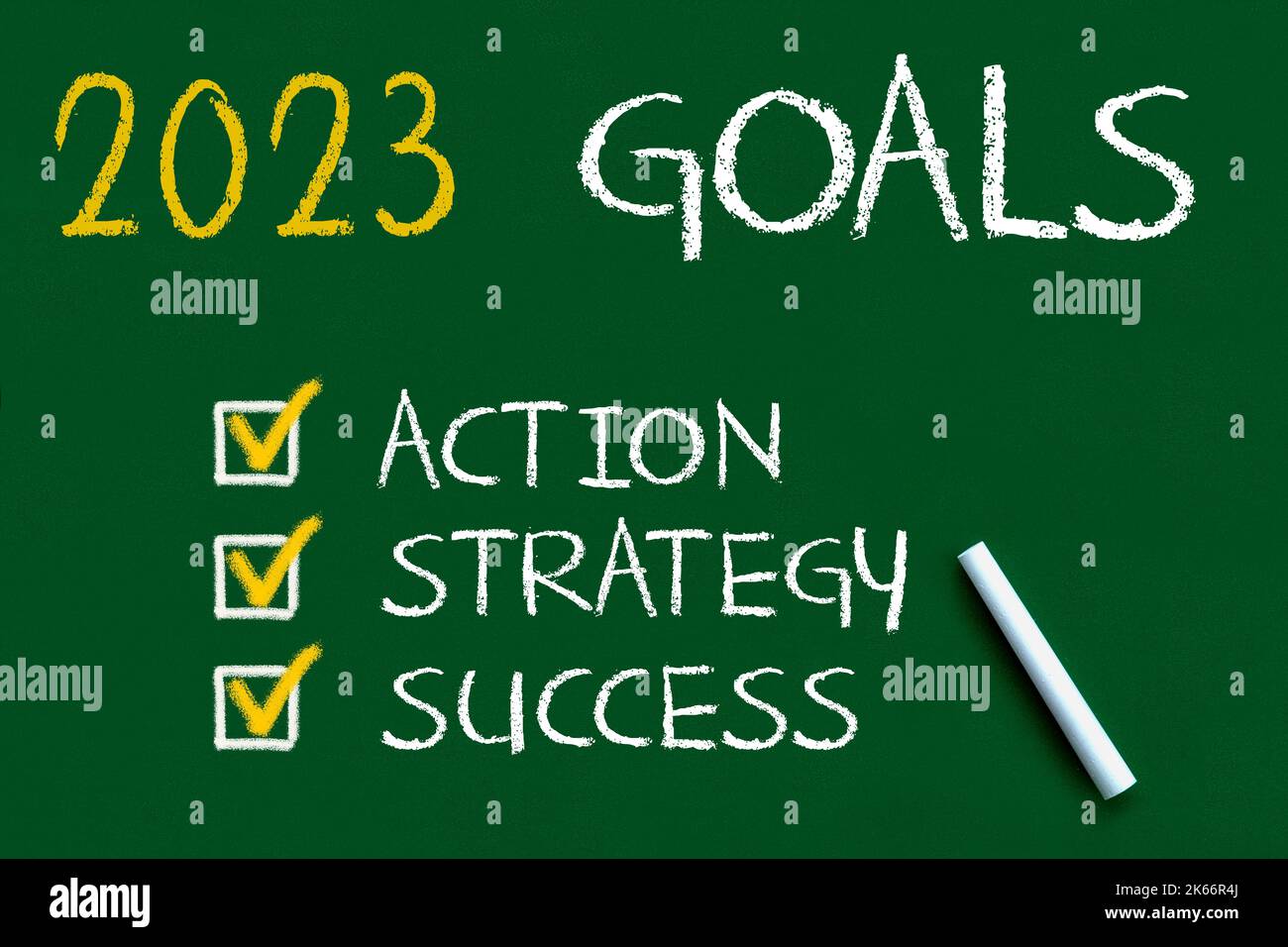 New Year 2023 Goals over on green Chalkboard Stock Photo - Alamy