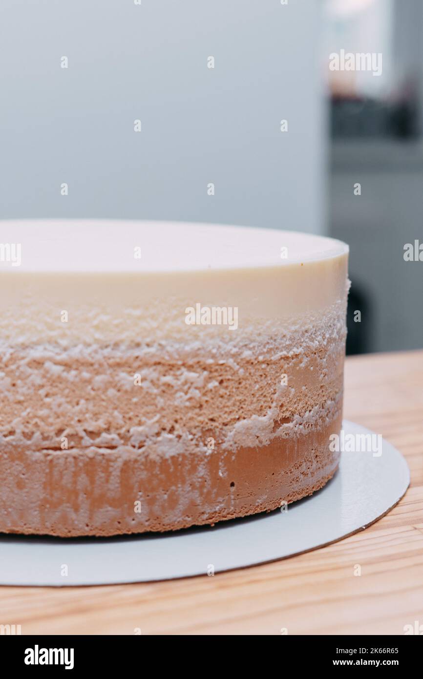 Cooking mousse cake at a cooking class. Cooking at home, home-made food ...