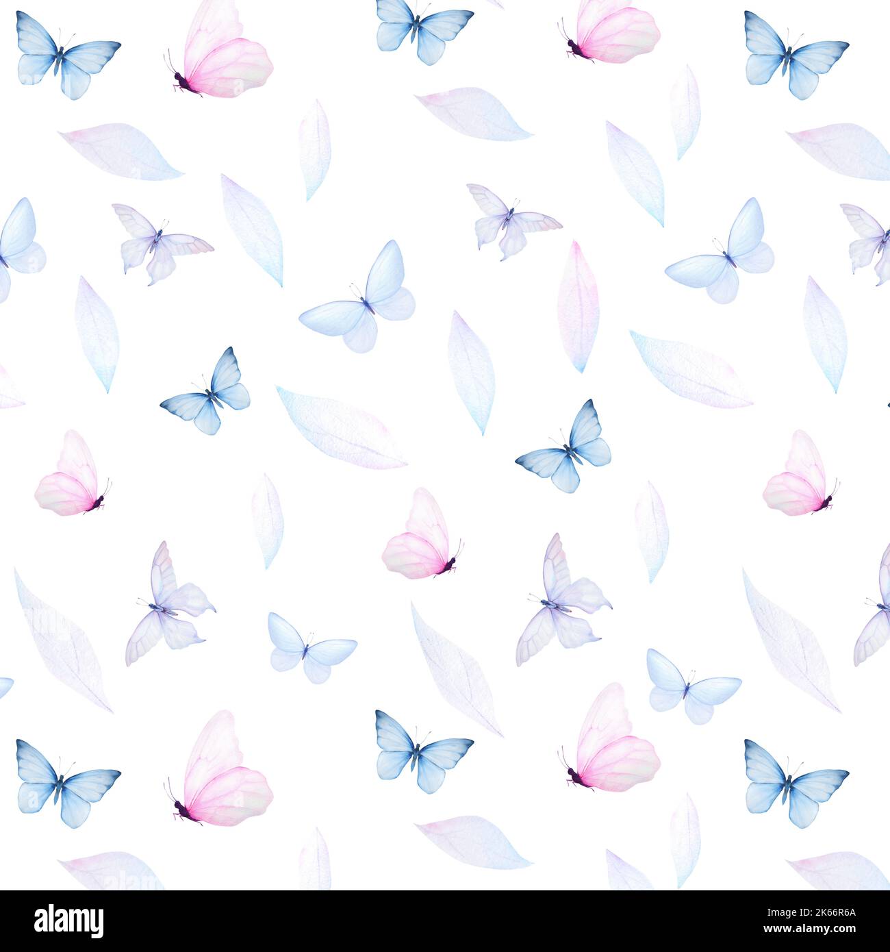 Watercolor minimalistic pattern of tender blue and pink butterflies ...