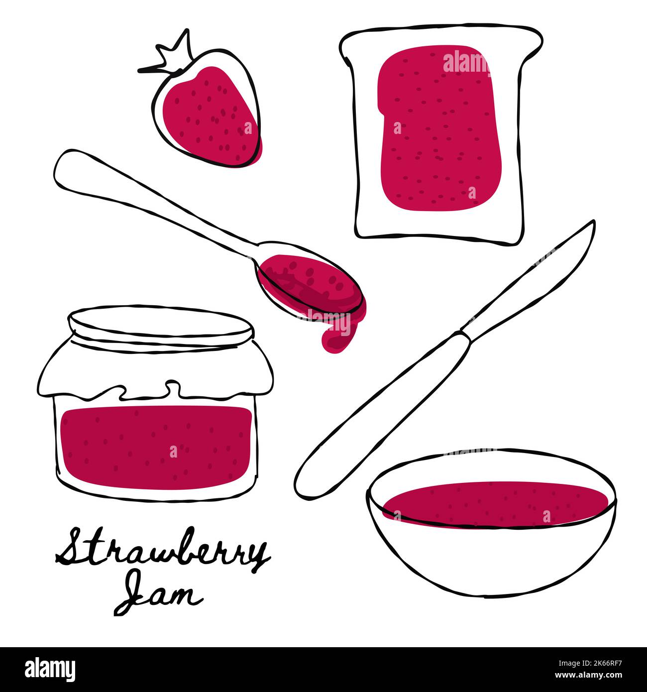 Set of illustrations with jam in doodle style isolated on white ...