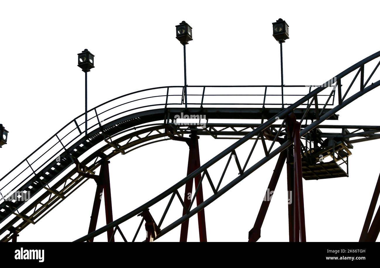 Attraction roller-coaster (switchback) isolated, on a white background ...
