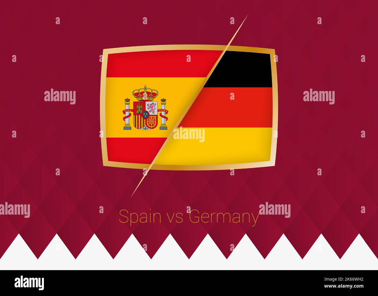 Spain vs Germany, group stage icon of football competition on burgundy ...