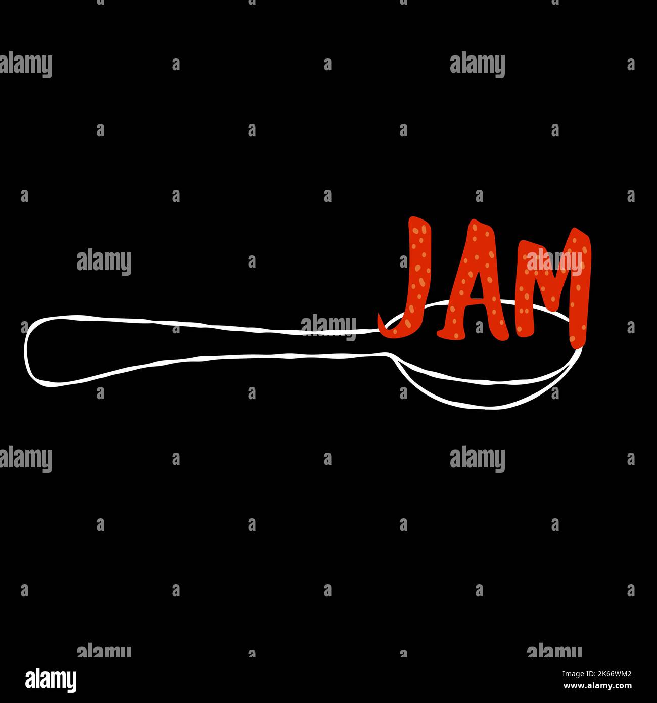 Jam lettering illustration with a spoon on black background Stock ...