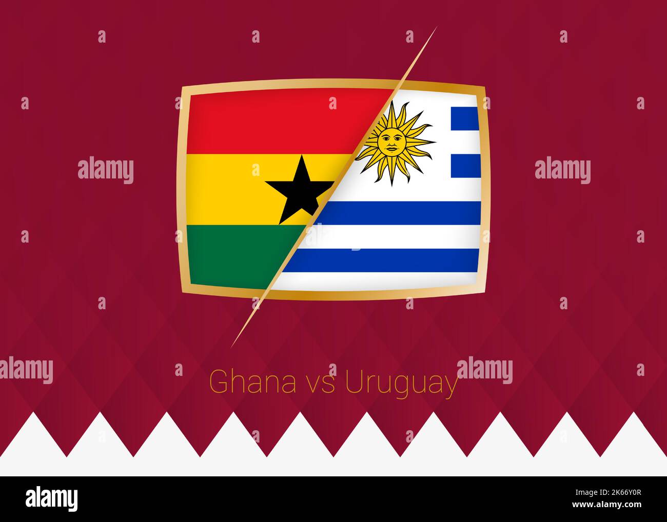 Ghana vs Uruguay, group stage icon of football competition on burgundy background. Vector icon ...