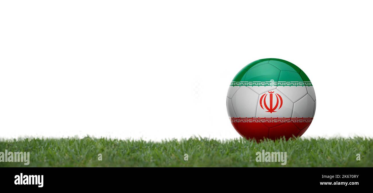 3D illustration Soccer ball with iran flag on grass, copy space with ...