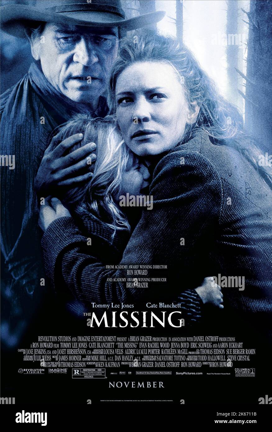 TOMMY LEE JONES, JENNA BOYD, CATE BLANCHETT POSTER, THE MISSING, 2003 Stock Photo - Alamy