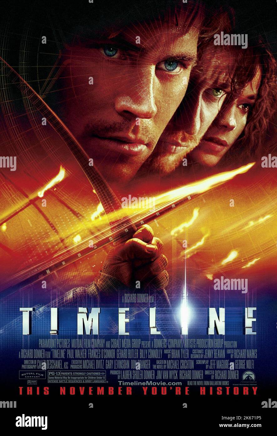 PAUL WALKER, GERARD BUTLER, FRANCES O'CONNOR, TIMELINE, 2003 Stock ...