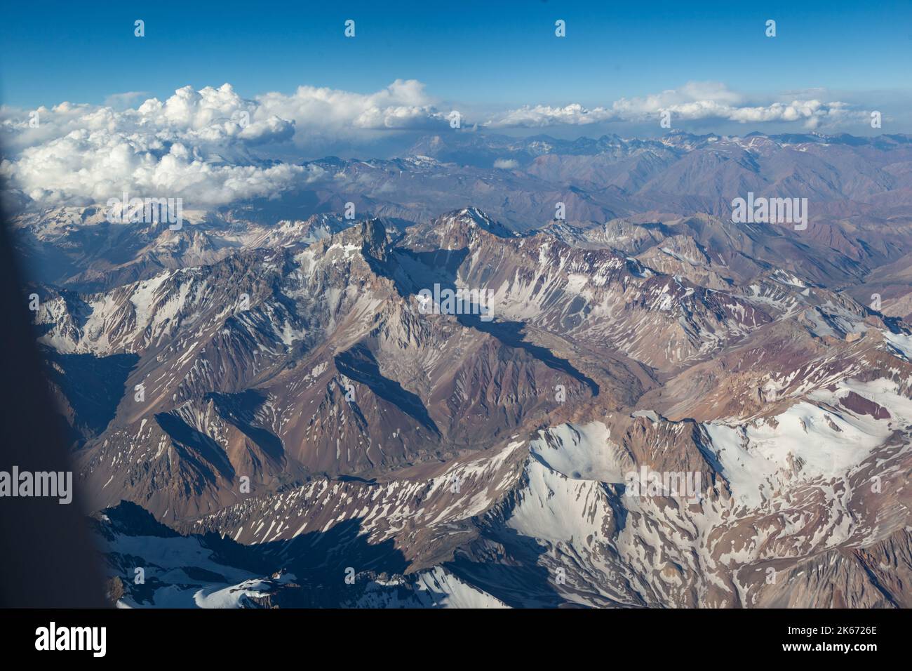 Aerial beautiful scenery of snow-covered landscape of Andes Mountains ...