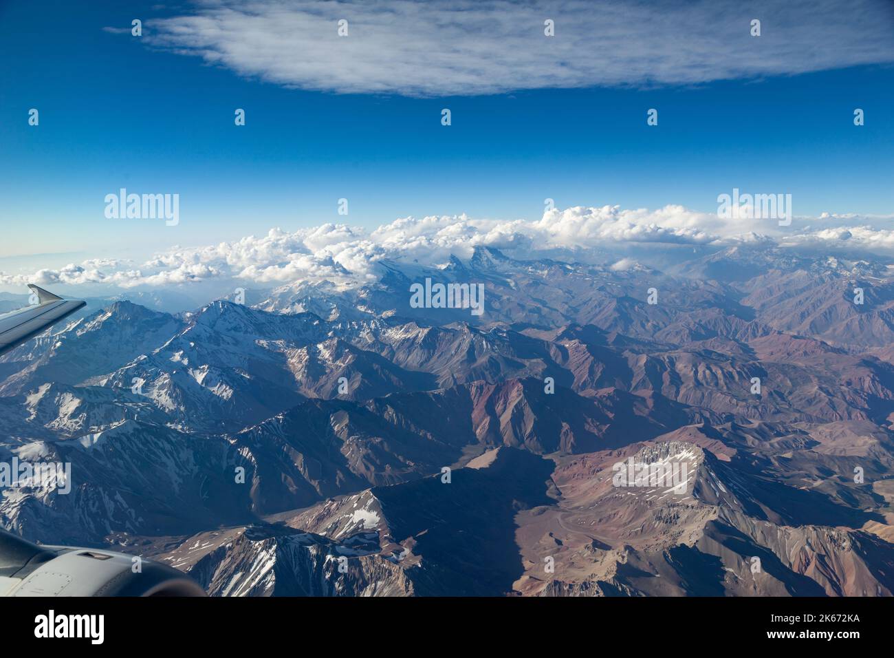 Aerial beautiful scenery of snow-covered landscape of Andes Mountains ...