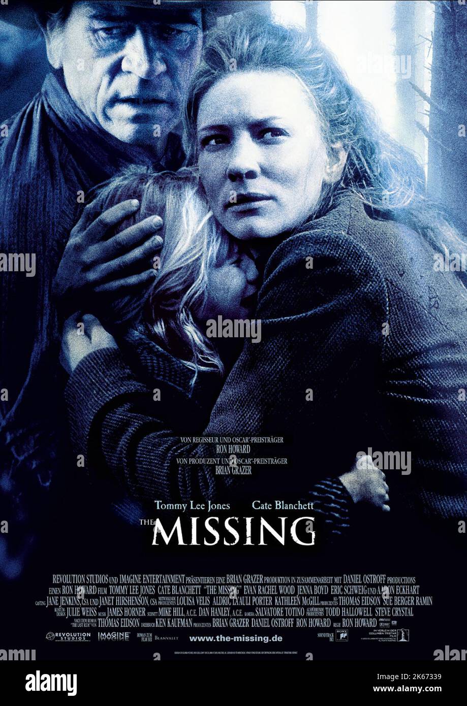 TOMMY LEE JONES, JENNA BOYD, CATE BLANCHETT POSTER, THE MISSING, 2003 Stock Photo - Alamy