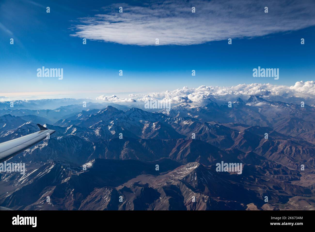 Aerial beautiful scenery of snow-covered landscape of Andes Mountains ...