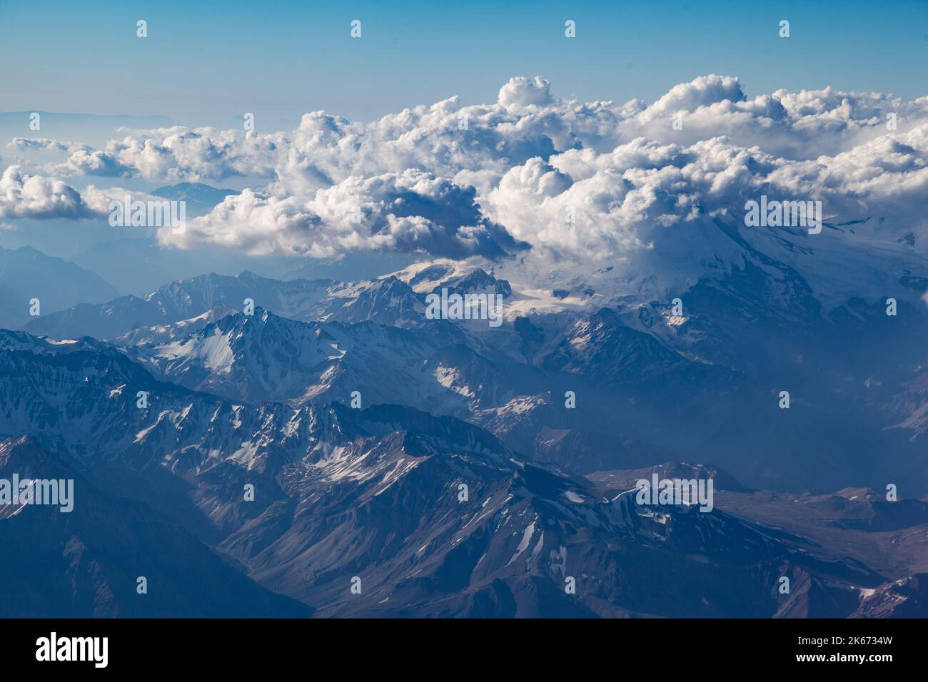 Aerial beautiful scenery of snow-covered landscape of Andes Mountains ...