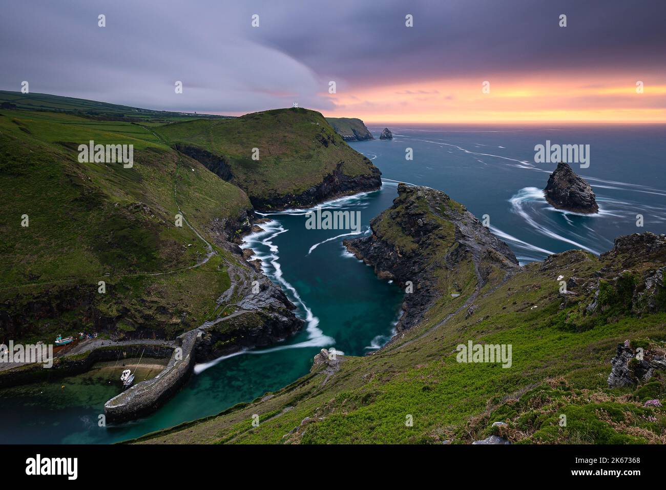 Boscastle harbour at sunset, Padstow, Cornwall, United Kingdom Stock ...