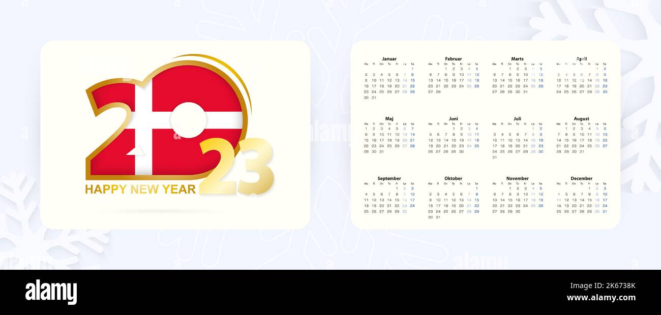 Horizontal Pocket Calendar 2023 in Danish language. New Year 2023 icon ...