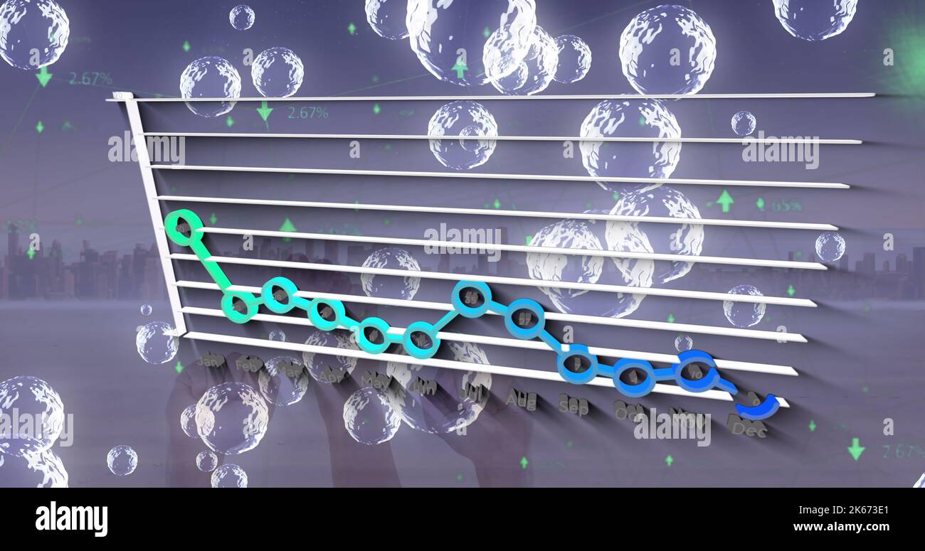 Image of graph over bubbles on violet background Stock Photo - Alamy