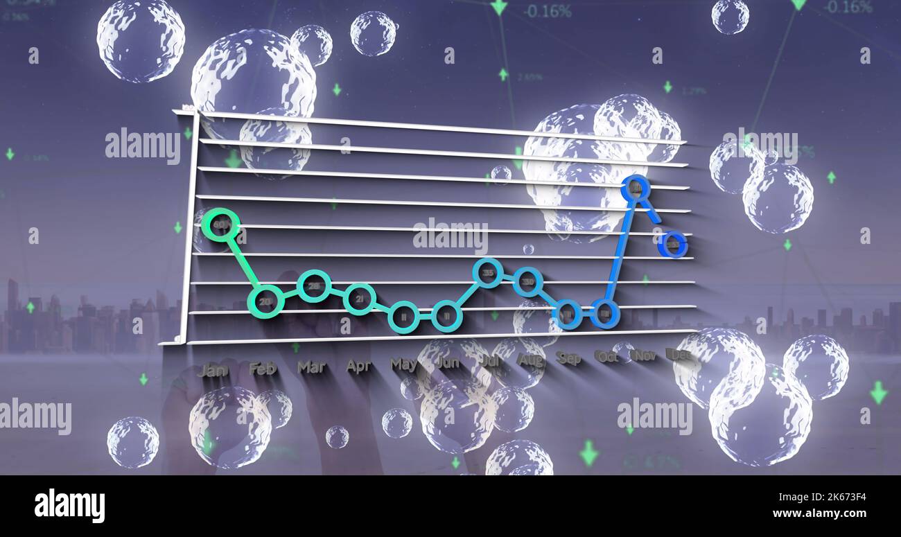 Image of graph over bubbles on violet background Stock Photo - Alamy