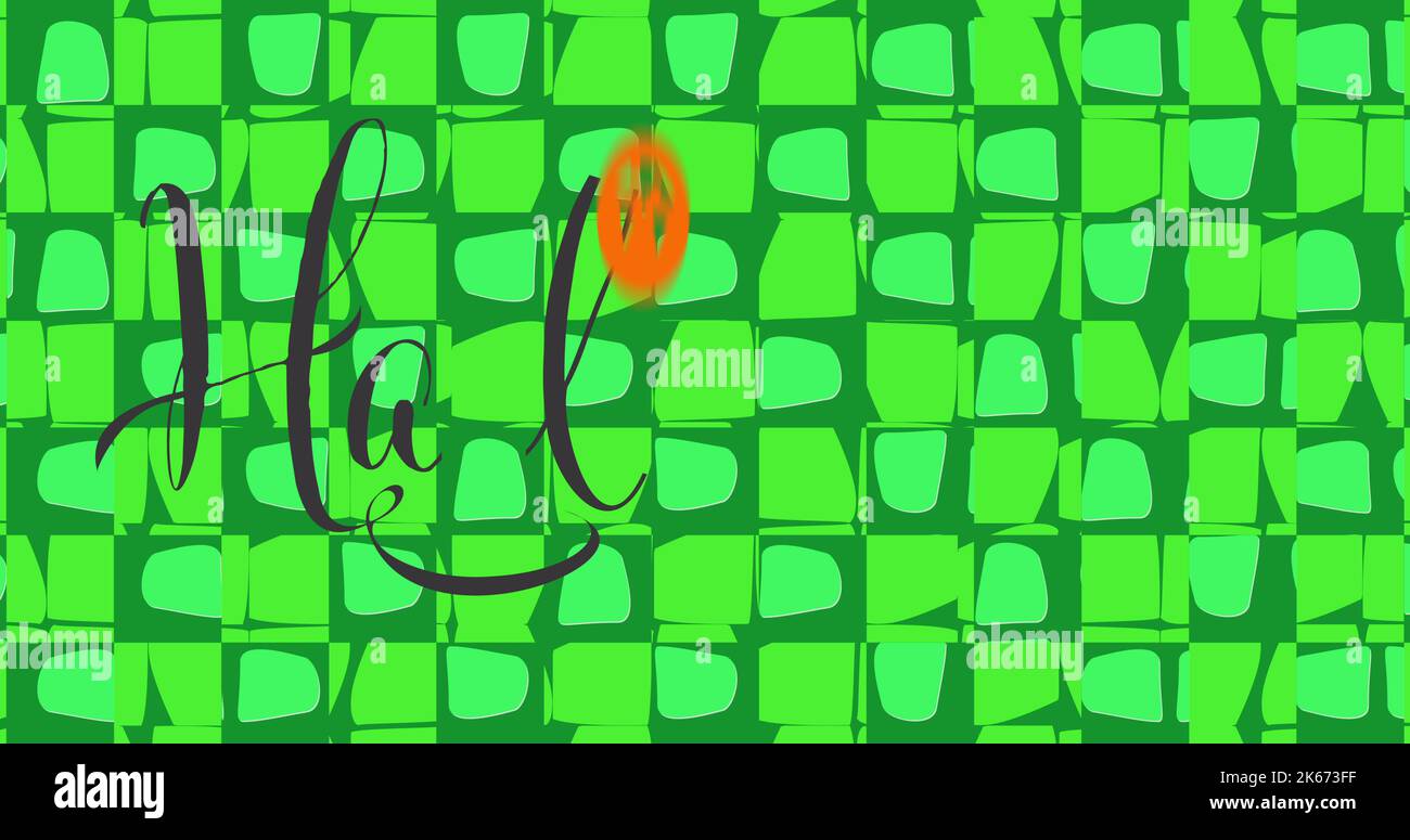 Illustrative image of hal text against green abstract background, copy ...