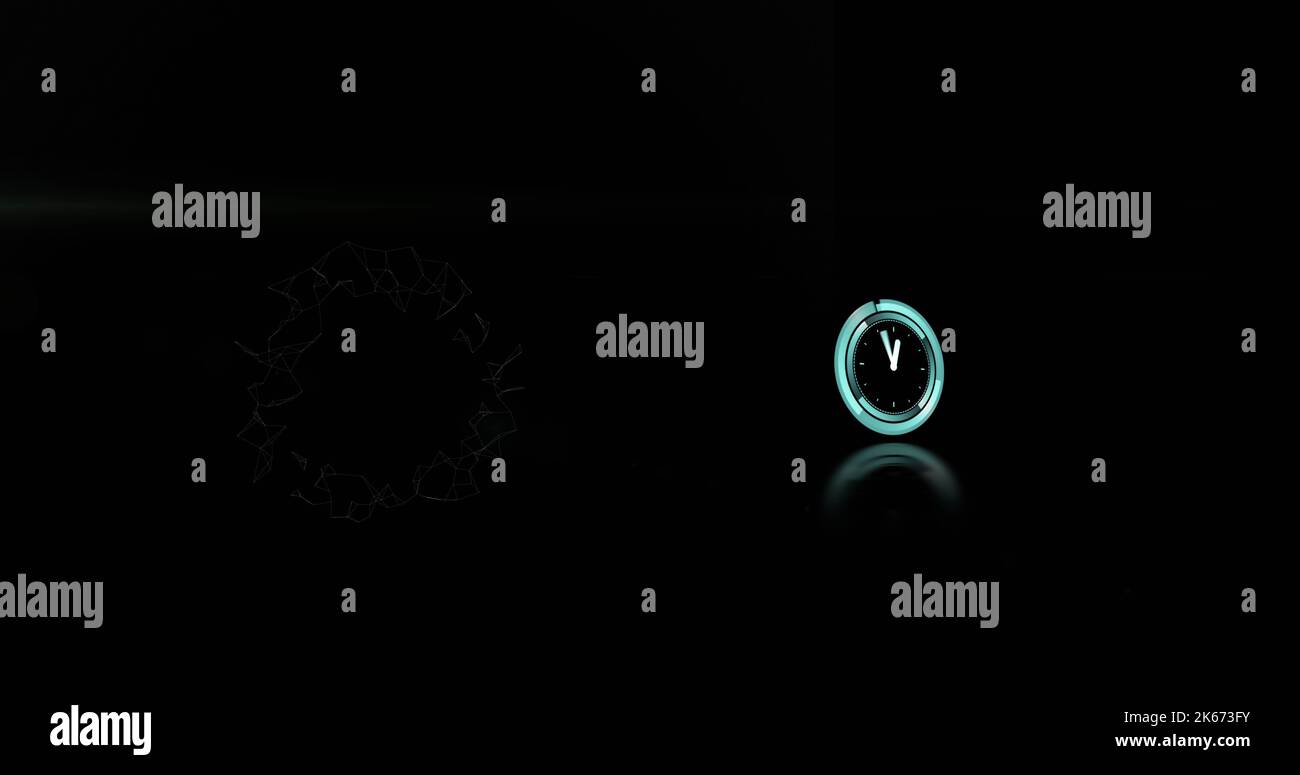 Illustration of illuminated digital clock with shadow against black ...