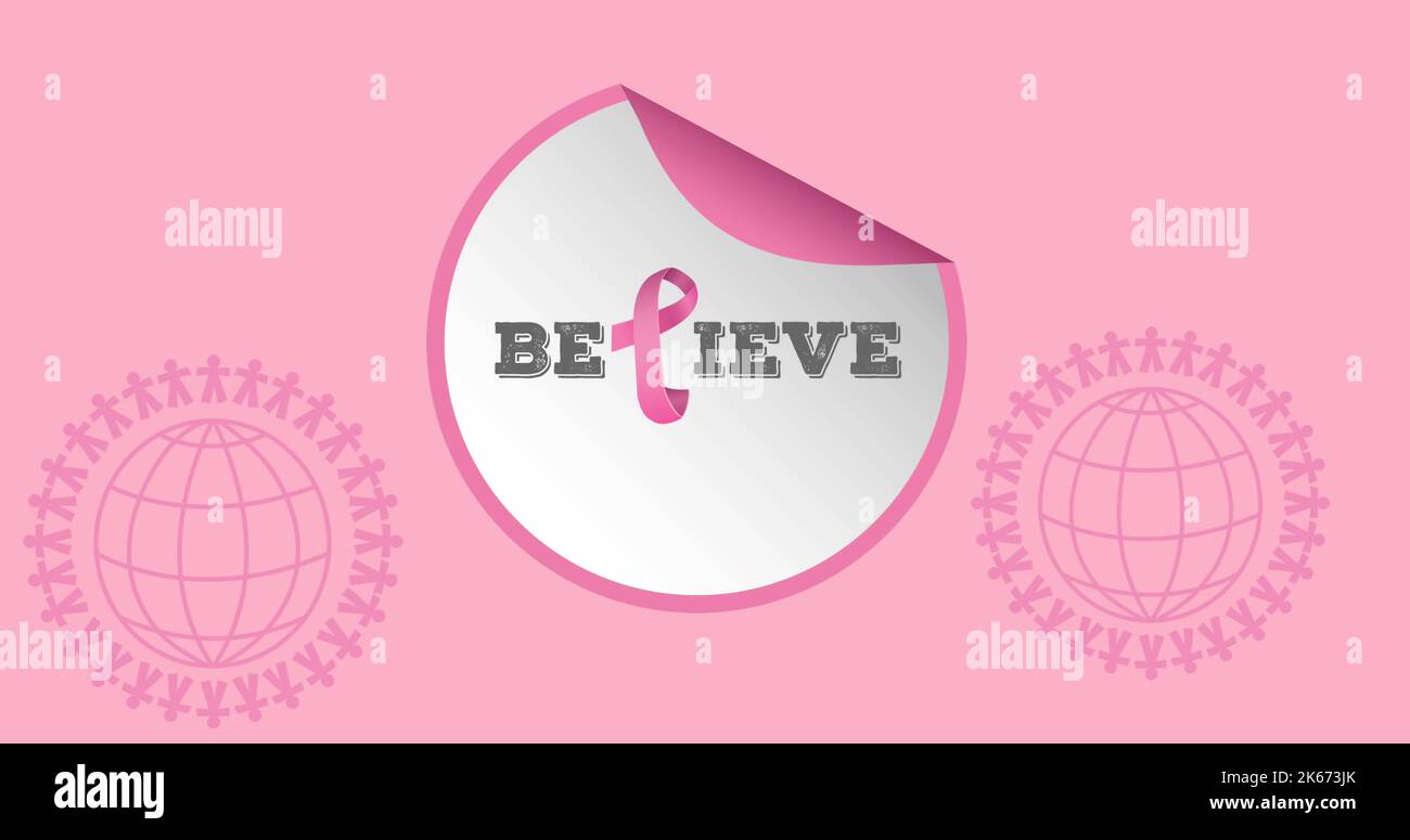 Illustration of believe text in circle with people chains around globes ...