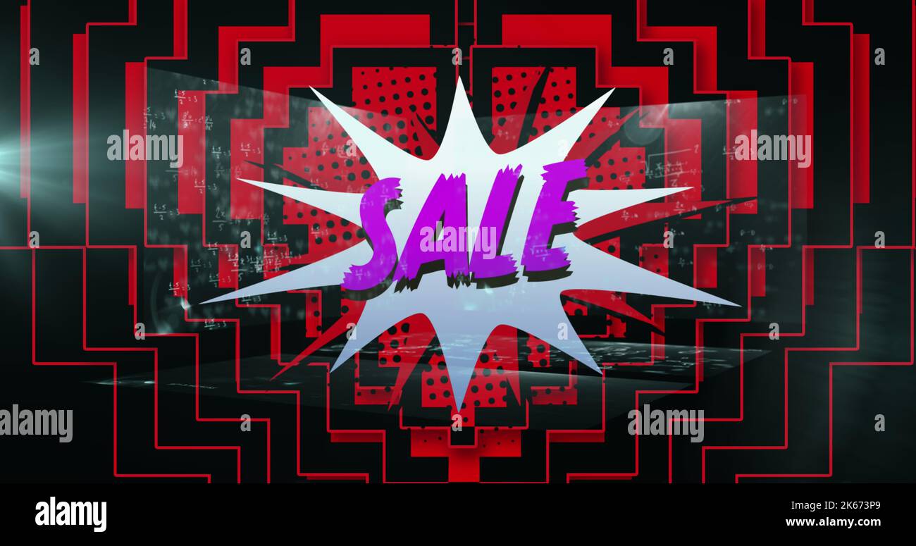 Image of sale text over red shapes on black background Stock Photo - Alamy