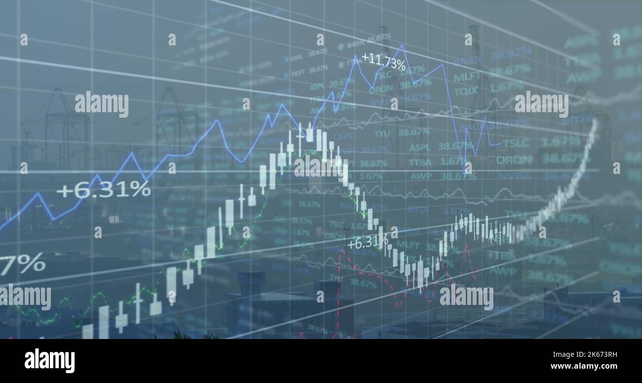 Image of financial graphs and data over cityscape Stock Photo - Alamy