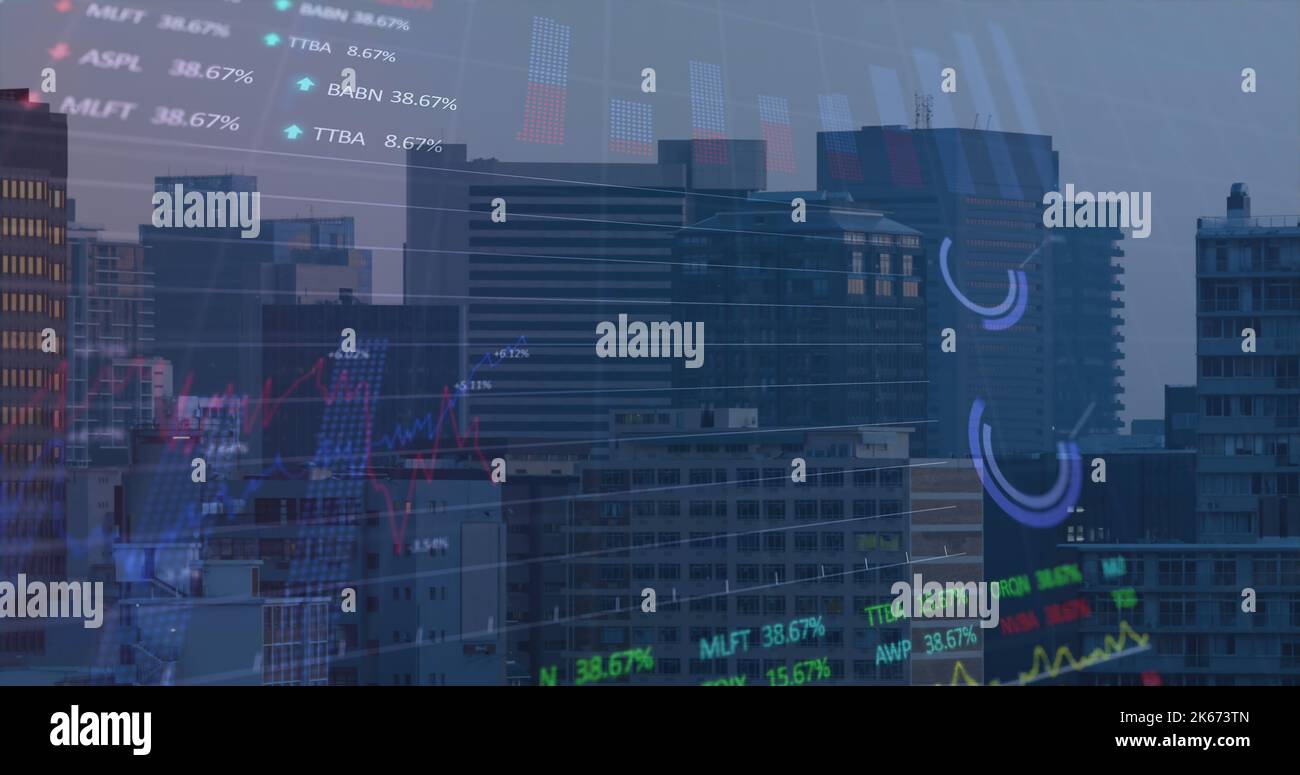 Image of data processing with cityscape Stock Photo - Alamy